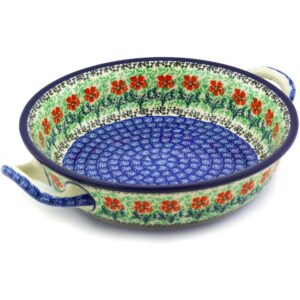 polish pottery baker - round with handles - 8" - maraschino