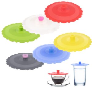 silicone cup lids, anti-dust splatter cover heat resistant silicone suction lids for glass cups, tea cups, drink cup, hot cup, bpa free - 6 pack (mix)