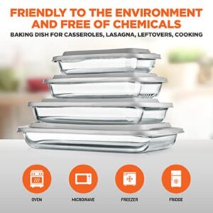 SereneLife Rectangular Glass Bakeware Set - 4 Sets of High Borosilicate with PE Lid, Heat-Resistant, Non-Slip Design, Convenient to Use & Easy to Clean, Elegant Design, Color White - SL4PBK22