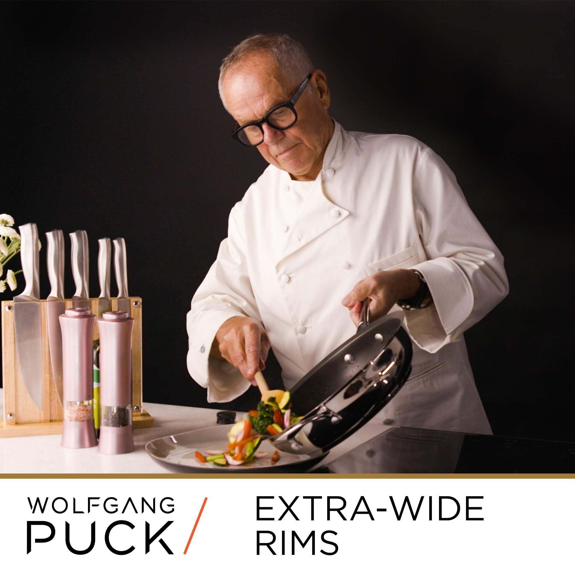 Wolfgang Puck 9-Piece Stainless Steel Cookware Set; Scratch-Resistant Non-Stick Coating; Includes Pots, Pans and Skillets; Clear Lids and Cool Touch Handles, Extra-Wide Rims for Easy Pouring