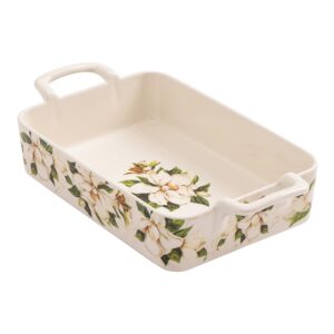 bico magnolia floral stoneware baking dish, lasagna pan, large rectangular baking pan, casserole dish, microwave, dishwasher and oven safe