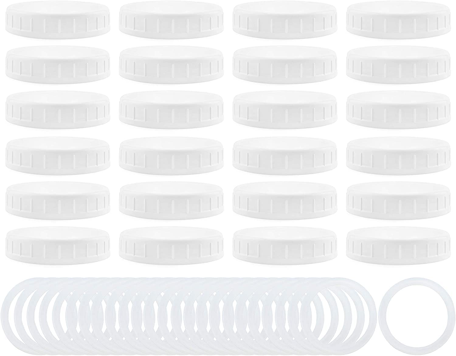 Cornucopia Wide Mouth Plastic Mason Jar Lids with Silicone Seal Rings (24-Pack Deluxe Set)