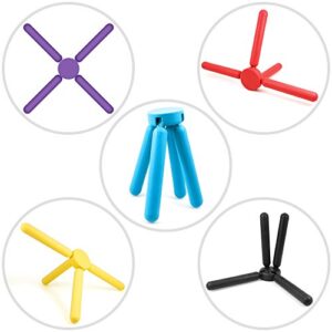 6 Pack Non-Slip Foldable Silicone Trivets, SourceTon Collapsible Cross Design Silicone Trivets in Cute Colors, Silicone Pot Holder, Hot Pad, Pot Holder, Free Bonus Spoon Rest/Balloon Whisk Rest