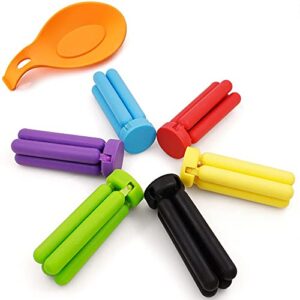 6 Pack Non-Slip Foldable Silicone Trivets, SourceTon Collapsible Cross Design Silicone Trivets in Cute Colors, Silicone Pot Holder, Hot Pad, Pot Holder, Free Bonus Spoon Rest/Balloon Whisk Rest