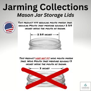 Jarming Collections Plastic Mason Jar Lids - Regular Mouth Mason Jar Storage Lids, Reusable Leak Proof Colored Caps, Covers 2.75 Inch Mouth Glass Mason Jars, Set of 12 (White)