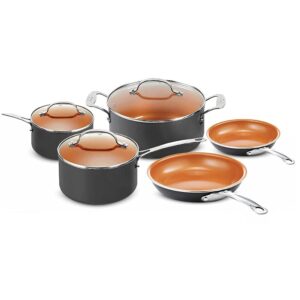 gotham steel 8-piece kitchen set with non-stick ti-cerama copper coating by chef daniel green - includes skillets, fry pans, stock pots and sauce pan