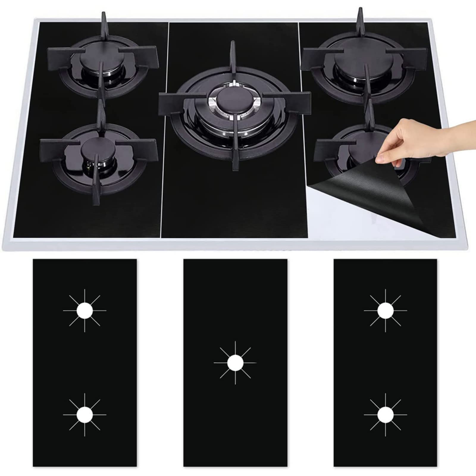 Stove Protector Liners, 5 Hole Gas Stove Pad, Reusable Gas Burner Covers, Washable Gas Stove Protective Cover, Cleaning Anti-Dirty Pad