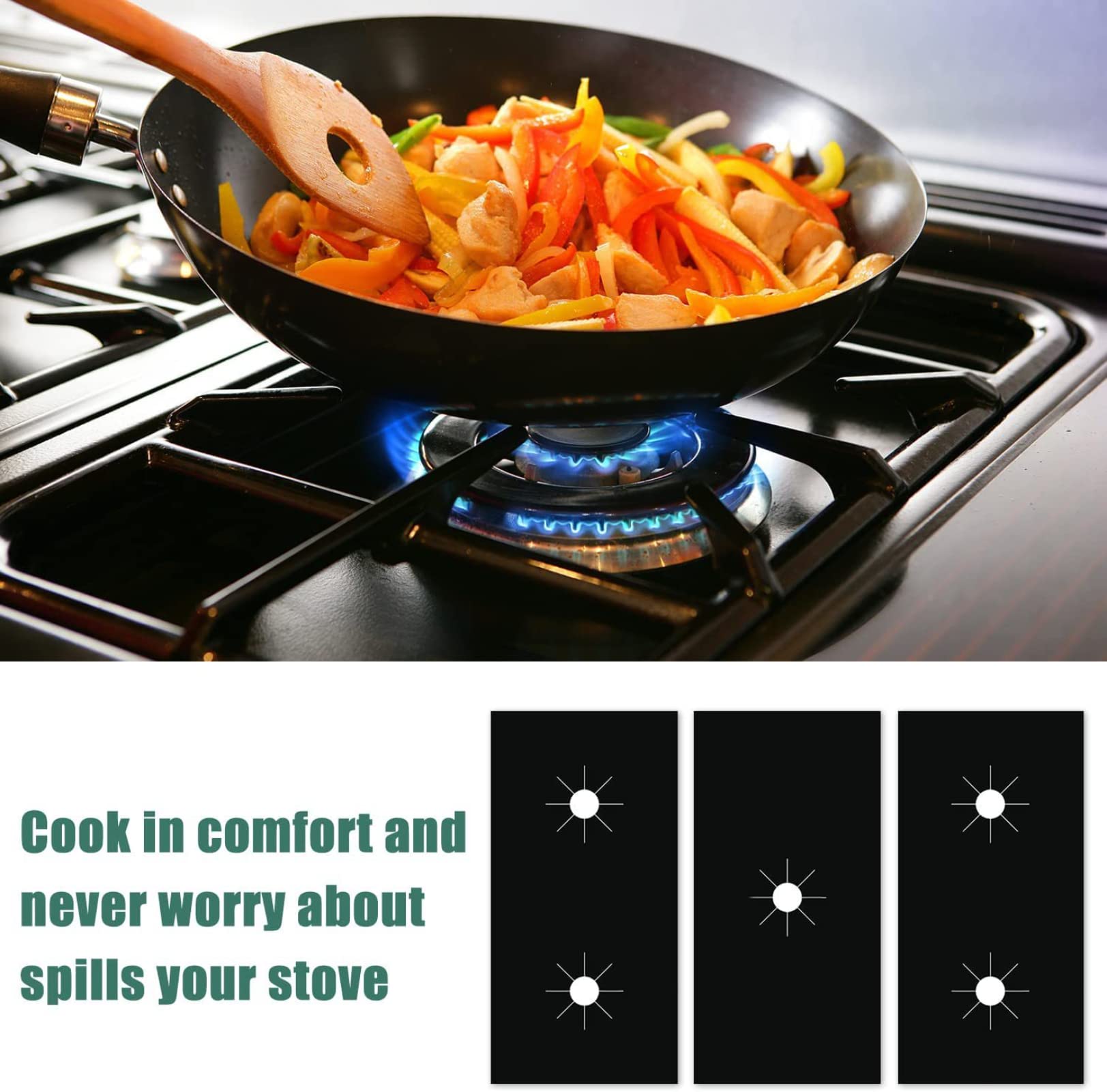 Stove Protector Liners, 5 Hole Gas Stove Pad, Reusable Gas Burner Covers, Washable Gas Stove Protective Cover, Cleaning Anti-Dirty Pad