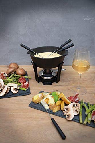 Boska Cheese Fondue Party Set - Black Cast Iron Fondue Pot for Cheese, Meat, and Chocolate - Suitable for Every Stove - Wedding Registry Items for up to 4 Persons