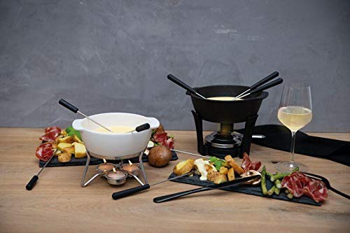 Boska Cheese Fondue Party Set - Black Cast Iron Fondue Pot for Cheese, Meat, and Chocolate - Suitable for Every Stove - Wedding Registry Items for up to 4 Persons