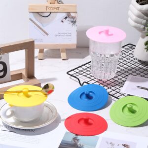 Silicone Cup Lid Mug Cup Cover Hot Drink Cup Lid Seal Airtight Cup Cover with Spoon Holder Design for Glass Cup Coffee Cup, 5 Bright Colors (15 Pieces)