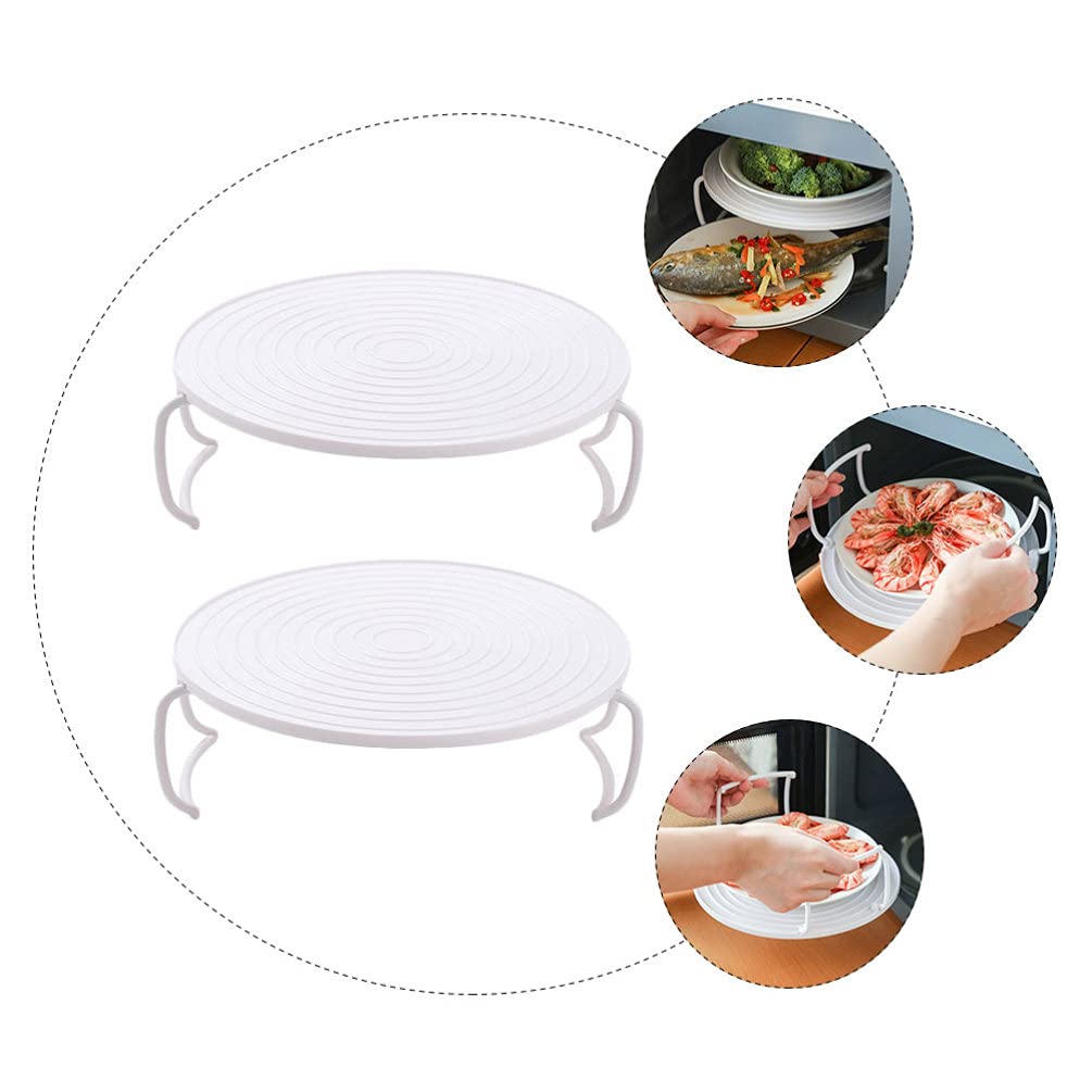 Cabilock 2PCS Steaming Rack Microwave Rack Plate Cover Plastic Steamer Rack Food Tray Shelf for Oven Pressure Cooker Kitchen Accessory