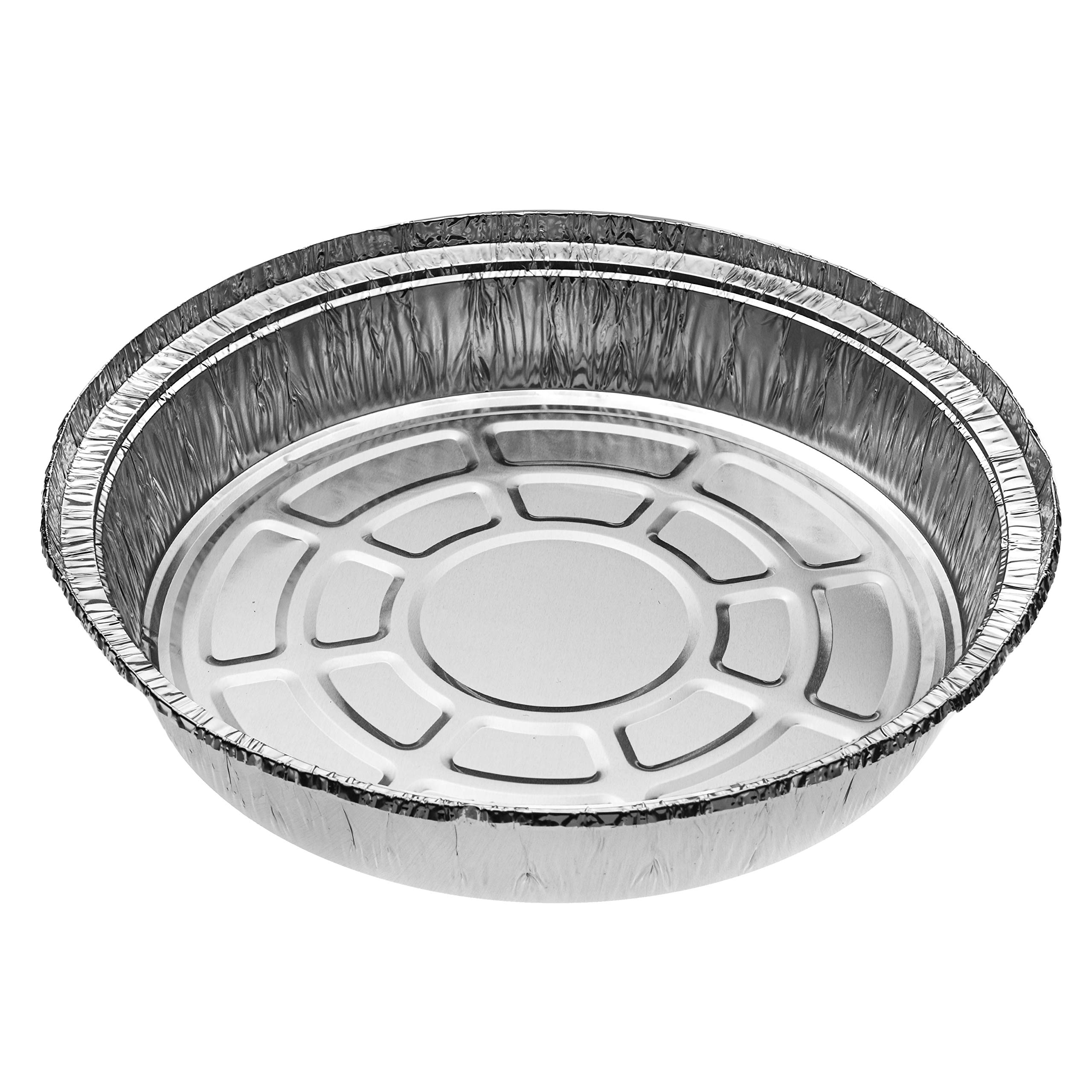 NYHI Round Aluminum Foil Pans 9-Inch | Disposable Tin Foil Pans with Clear Plastic Lids | Heavy-Duty Food Container Pie Dish Safe for Freezer & Oven | 30 Pack