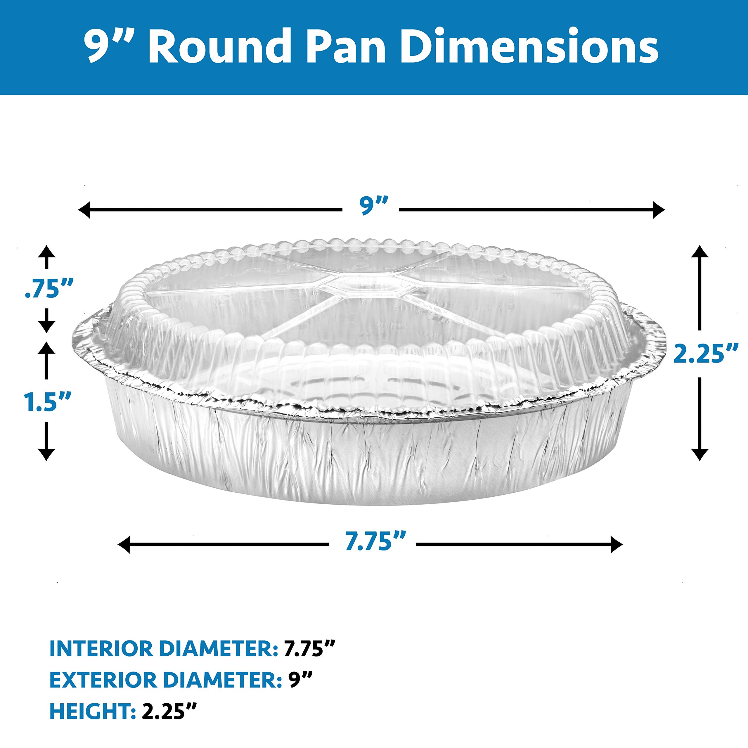 NYHI Round Aluminum Foil Pans 9-Inch | Disposable Tin Foil Pans with Clear Plastic Lids | Heavy-Duty Food Container Pie Dish Safe for Freezer & Oven | 30 Pack