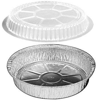 NYHI Round Aluminum Foil Pans 9-Inch | Disposable Tin Foil Pans with Clear Plastic Lids | Heavy-Duty Food Container Pie Dish Safe for Freezer & Oven | 30 Pack