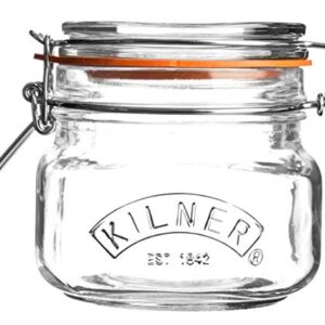 Kilner Square Clip Top Jar, Durable Glass Container with Airtight Seal for Home-canning, Preserving, and Storing, 17-Fluid Ounces