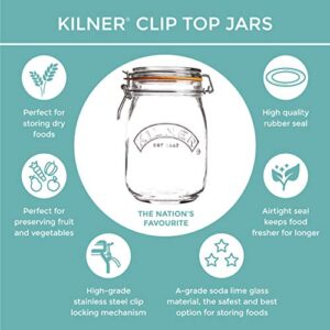 Kilner Square Clip Top Jar, Durable Glass Container with Airtight Seal for Home-canning, Preserving, and Storing, 17-Fluid Ounces