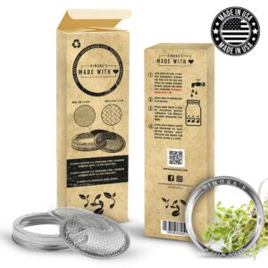 RIMONA'S 316 Sprouting Lids for Wide Mouth Mason Jars with Stainless Steel Curved Mesh Strainers - 9 pack (3 lid rings, 3 strainers of 1mm size, 3 strainers of 2.5mm size)