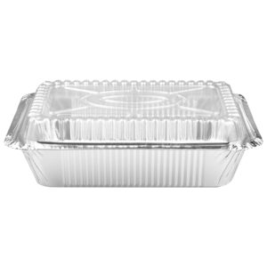 NYHI 30-Pack Heavy Duty Disposable Aluminum Oblong Foil Pans with Plastic Covers Recyclable Tin Food Storage Tray Extra-Sturdy Containers for Cooking, Baking, Meal Prep, Takeout - 8.4" x 5.9" - 2.25lb