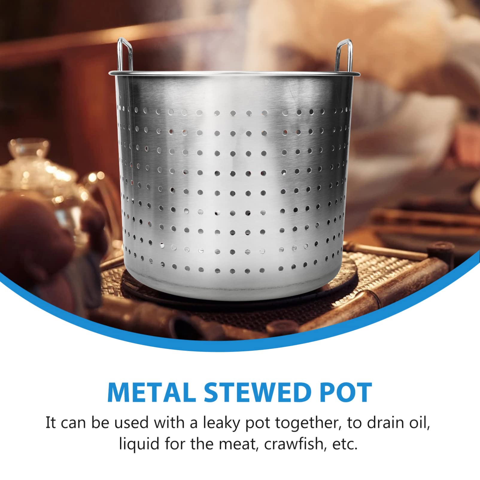 Operitacx Food Steamer Stainless Steel Stock Pot Steamer Basket Perforated Basket Boiling Basket for Boiling and Steaming Oysters Crab Crawfish and More Stock Pot Insert