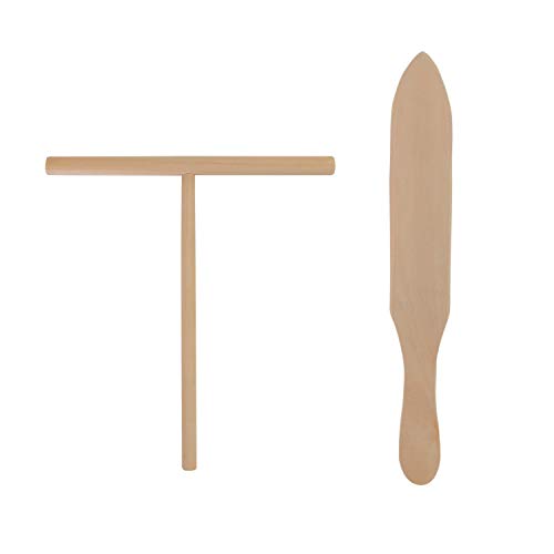 Health and Home Beech wood Crepe Spreader and Spatula -2 Piece Set Convenient Size to Fit Small Crepe Pan Maker