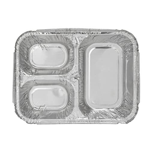 Restaurantware Foil Lux 23 Ounce Aluminum Food Containers 100 Rectangle Aluminum Pans - Lids Sold Separately 3 Compartments Silver Aluminum Foil Containers For Storing Baking And Meal Prep