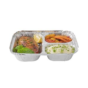 Restaurantware Foil Lux 23 Ounce Aluminum Food Containers 100 Rectangle Aluminum Pans - Lids Sold Separately 3 Compartments Silver Aluminum Foil Containers For Storing Baking And Meal Prep