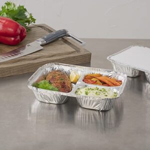 Restaurantware Foil Lux 23 Ounce Aluminum Food Containers 100 Rectangle Aluminum Pans - Lids Sold Separately 3 Compartments Silver Aluminum Foil Containers For Storing Baking And Meal Prep