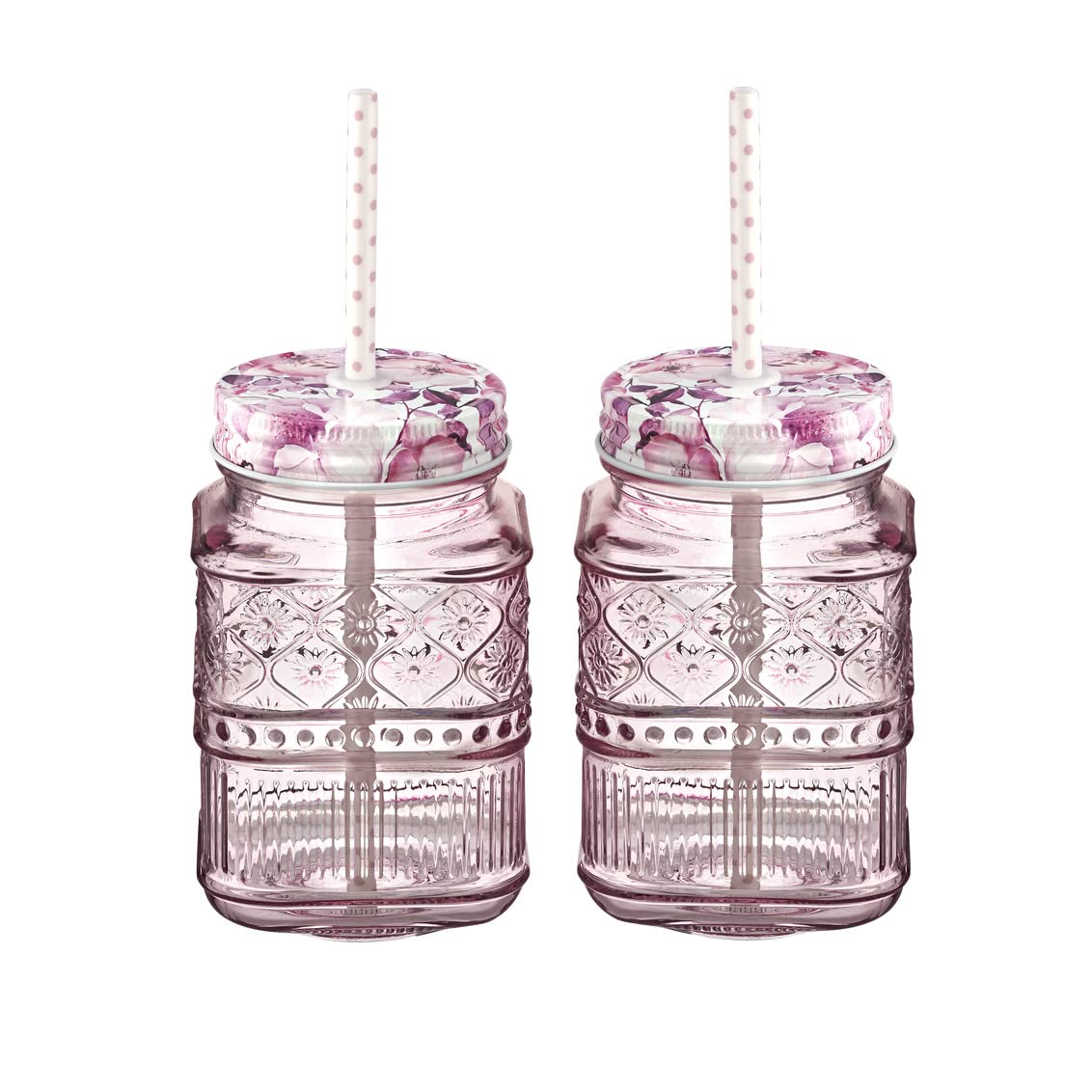 Godinger Mason Jars, Storage Jars, Glass Canister for Storage, Claro Pink 16oz, Set of 2