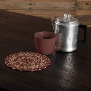 VHC Brands Classic Country Primitive Tabletop & Kitchen Jute Red Trivet, Burgundy Natural Tan 8"