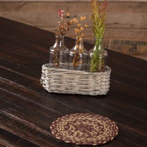 VHC Brands Classic Country Primitive Tabletop & Kitchen Jute Red Trivet, Burgundy Natural Tan 8"