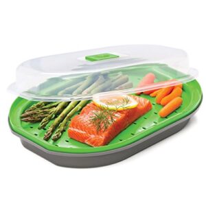 prep solutions by progressive microwavable fish and veggie steamer, steam vent, vegetable steamer, bpa free, dishwasher safe