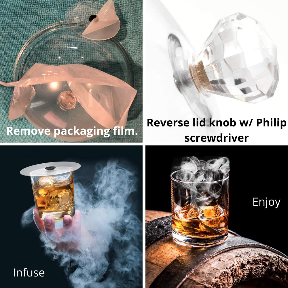 Smoking Gun Cup Lid & Cloche for Cocktail Food Smoke infuser. A Chef & Entertainers Tool. Transparent Plastic 2pc Accessory Disk Cover 4.75” & Dome 12” Extra Large