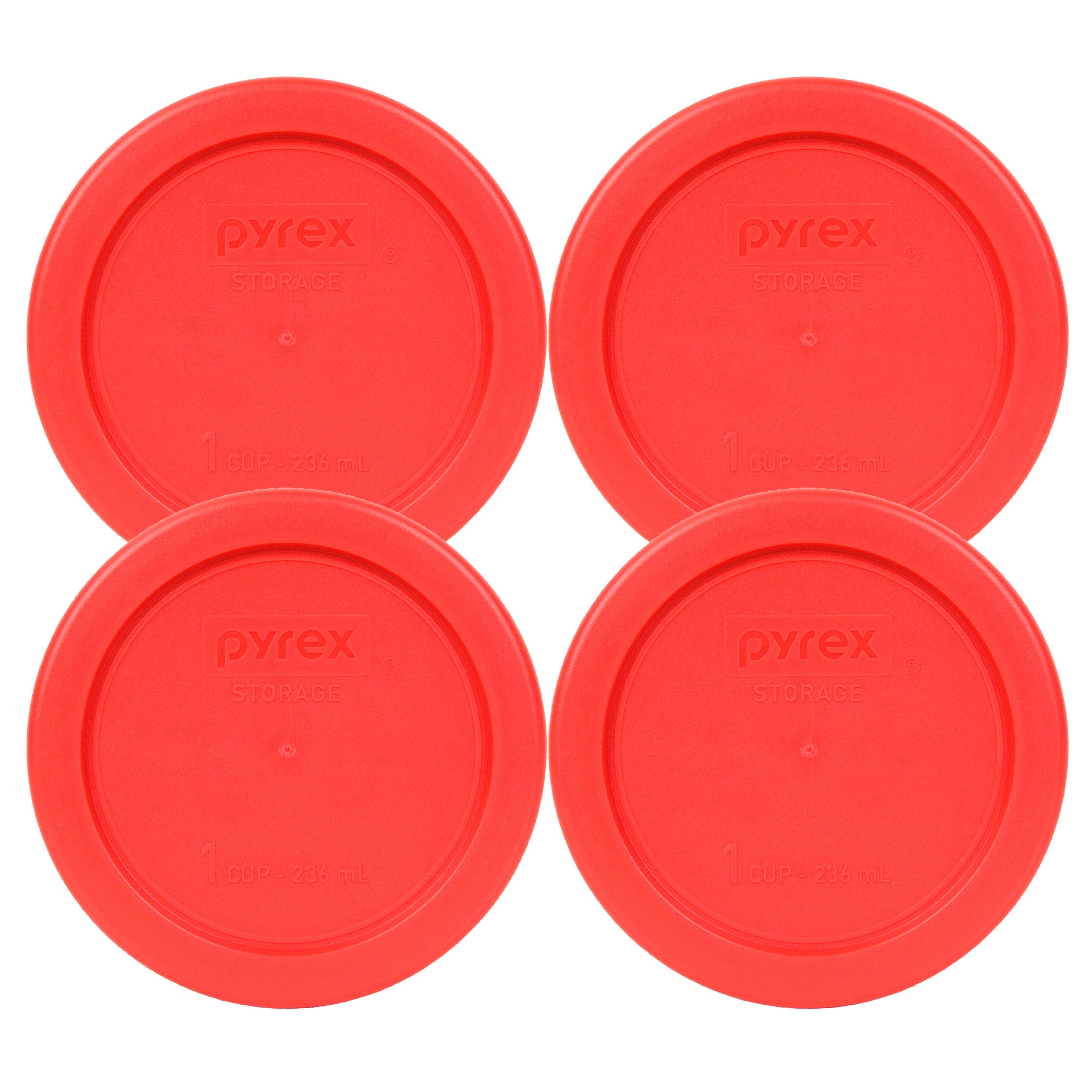 Pyrex 7202-PC Red Round 1 Cup Plastic Storage Lid, Made in USA - 4 Pack