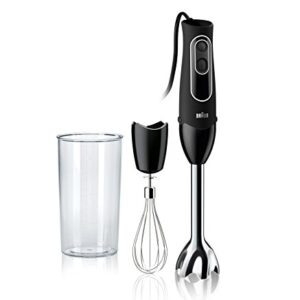 Braun MultiQuick 5 Immersion Hand Blender Patented Technology - Powerful 350 Watt - Dual Speed - Includes Beaker, Whisk, 505, Black, MQ505