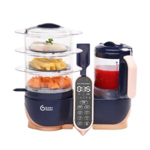 babymoov duo meal station xl, 6 in 1 food processor with steamer, multi-speed blender, warmer, defroster & sterilizer (nutritionist approved), pink