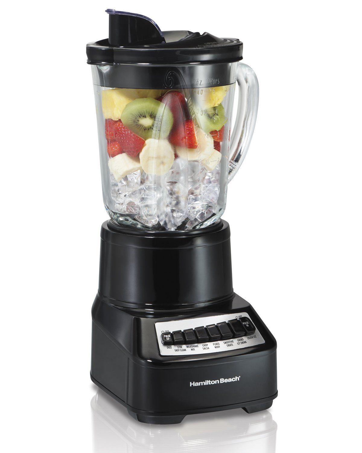 Hamilton Beach Wave Crusher Blender with 14 Functions & 40oz Glass Jar for Shakes and Smoothies, Black & Electric Vegetable Chopper & Mini Food Processor, 3-Cup, 350 Watts, Black