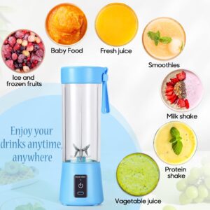 Spardar Portable Blender for Shakes and Smoothies, 4000mAh Personal Blender with 6 Blades, USB Rechargeable Blender Bottles Electric, Mini Blender Cup Portable Juicer for Home Sports Outdoors (Blue)