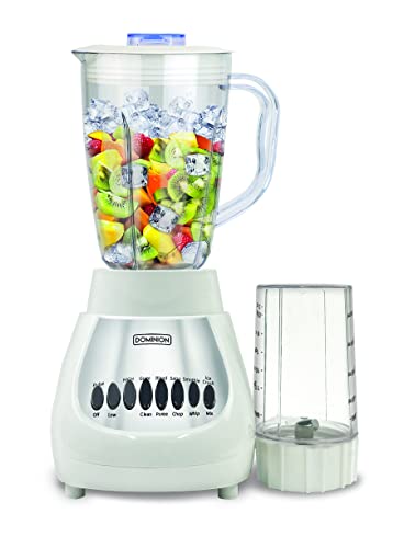 Dominion BlendMax Duo Countertop Blender for Smoothies and Shakes with Food Chopper for Nuts and Vegetables, 10 Speeds with Pulse, Sharp Durasteel® Stainless Steel Blade, White