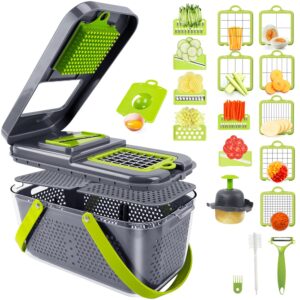 Countertop Vegetable Chopper, Multifunctional 21-in-1 Veggie Chopper, Vegetable Slicer Cutter Dicer Onion Chopper with Container, Manual Food Chopper with 8 Blades (Grey)