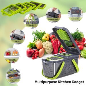 Countertop Vegetable Chopper, Multifunctional 21-in-1 Veggie Chopper, Vegetable Slicer Cutter Dicer Onion Chopper with Container, Manual Food Chopper with 8 Blades (Grey)