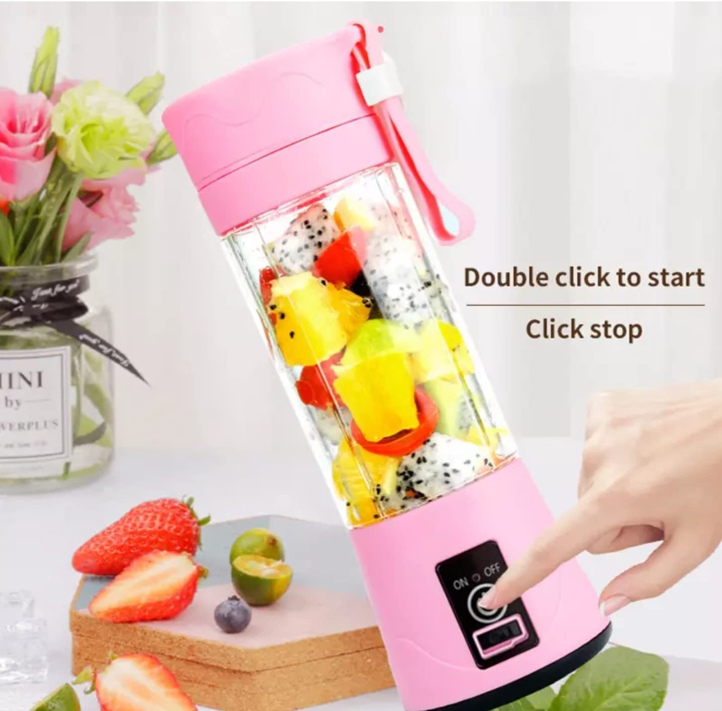 Portable Blender Smoothies Personal Blender Mini Shakes Juicer Cup USB Rechargeable. (Pink)