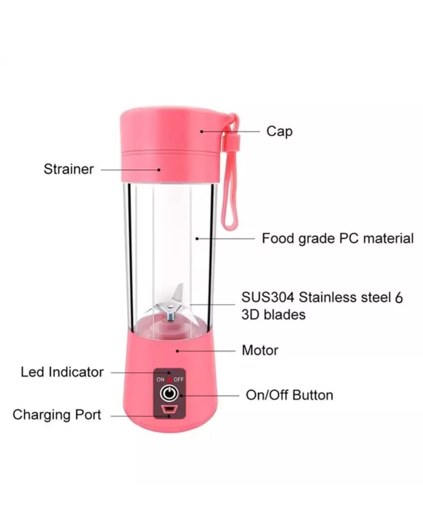 Portable Blender Smoothies Personal Blender Mini Shakes Juicer Cup USB Rechargeable. (Pink)