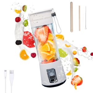 portable blender for shakes and smoothies personal small drink electric blender cup usb rechargeable 380ml(13oz) and 6 blades shake mixer tarvel mini fresh juice blender bottle with a straw (black)