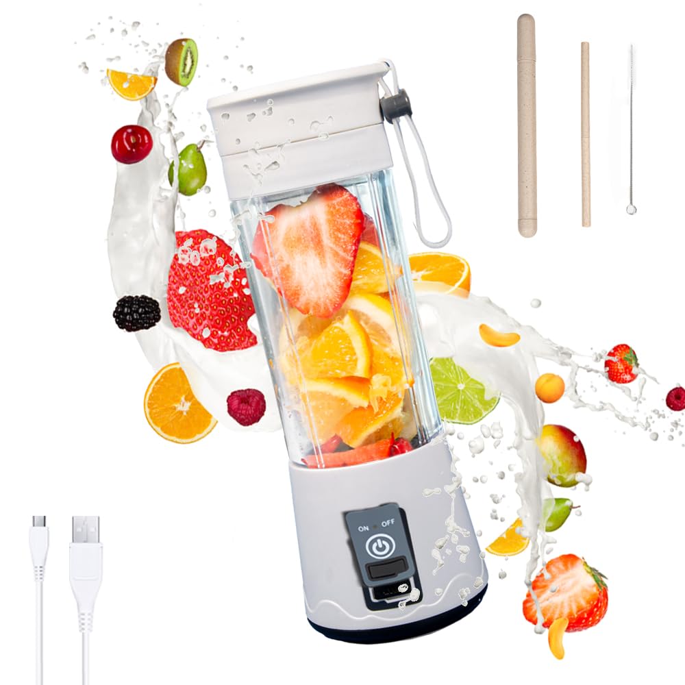 Portable Blender for Shakes and Smoothies Personal Small Drink Electric Blender Cup USB Rechargeable 380ml(13oz) and 6 Blades Shake Mixer Tarvel Mini Fresh Juice Blender Bottle with a Straw (black)