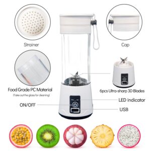 Portable Blender for Shakes and Smoothies Personal Small Drink Electric Blender Cup USB Rechargeable 380ml(13oz) and 6 Blades Shake Mixer Tarvel Mini Fresh Juice Blender Bottle with a Straw (black)