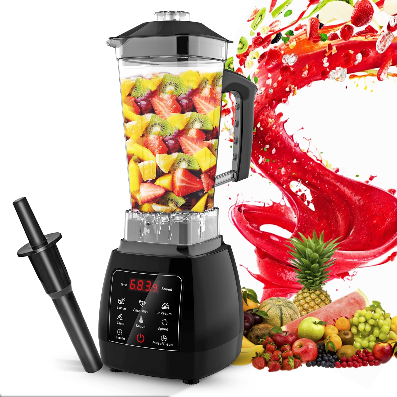 5 Core 2L Professional Countertop Blender Touch Screen For Kitchen 68 Oz 2000W High Speed BPA Free 6 Titanium Blade Smoothie Blender Electric For Soup Shake Juice Multi-Speed Digital JB 2000 D