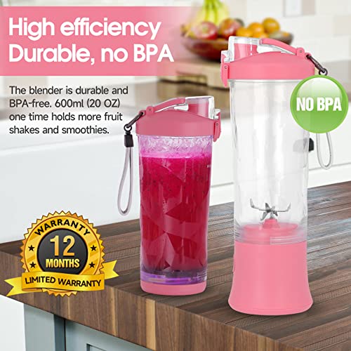 Procoloredfun Portable Blender,Porsonal Mini Blender for Shakes and Smoothies,USB Rechargeable, Fresh Juice Blender With 6 Blades, 20Oz Handheld Blender(pink)