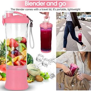 Procoloredfun Portable Blender,Porsonal Mini Blender for Shakes and Smoothies,USB Rechargeable, Fresh Juice Blender With 6 Blades, 20Oz Handheld Blender(pink)