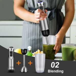 Immersion Multi-Purpose Hand Blender Heavy Duty Copper Motor Stainless Steel Finish Includes Whisk Attachment, Chopper and Smoothies Cup